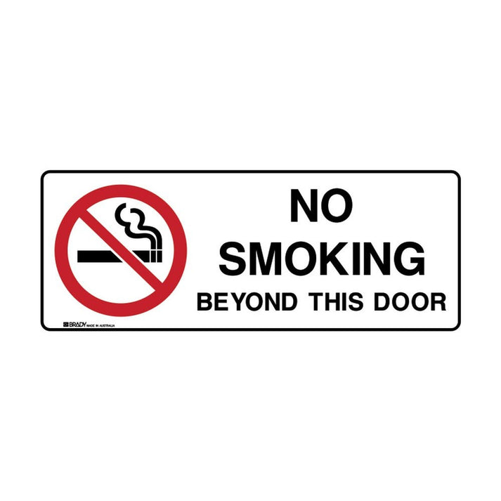 Sign NO SMOKING BEYOND THIS DOOR 300 x 125mm Self Adhesive Vinyl – ATOM