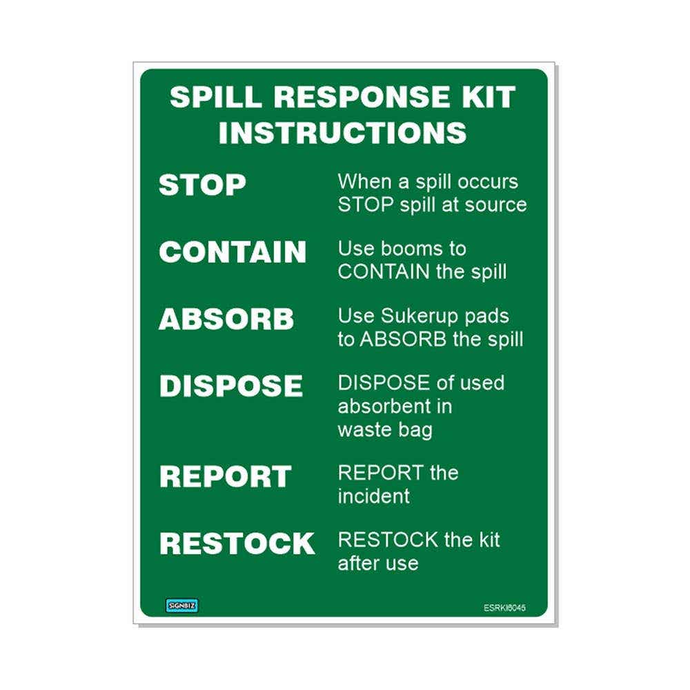Spill Response Kit Instructions Sign Metal 450 x 600mm